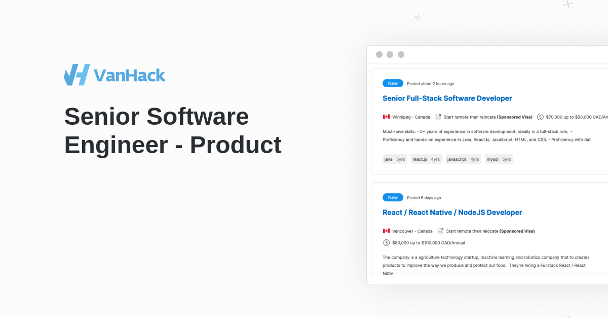 Senior Software Engineer - Product - VanHack